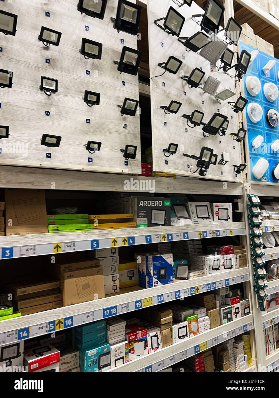 Kyiv, Ukraine - January 03, 2025: Various LED lights showcased on store ...