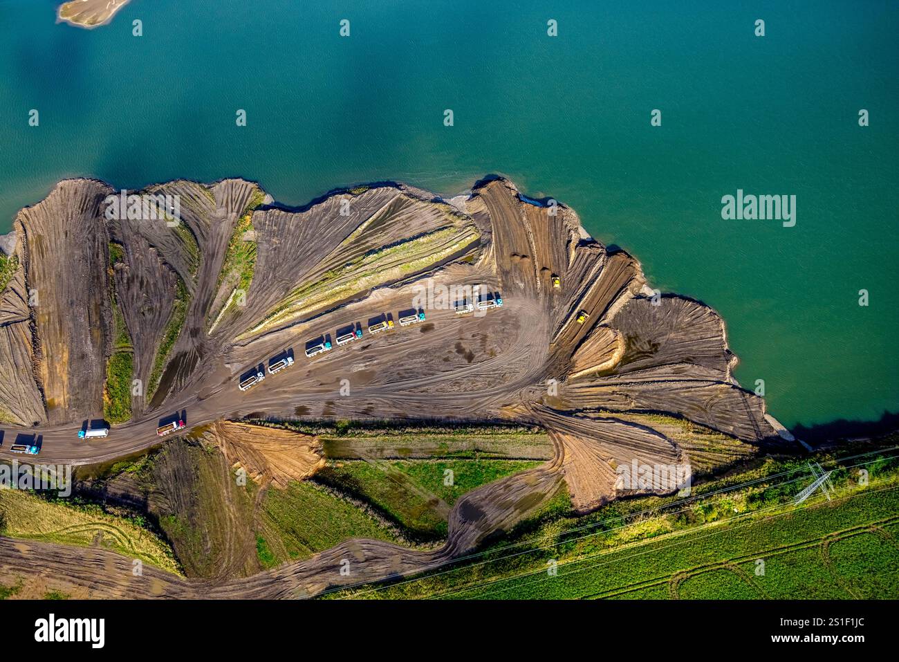 Aerial view, excavation area Rossenrayer Feld, construction site for ...