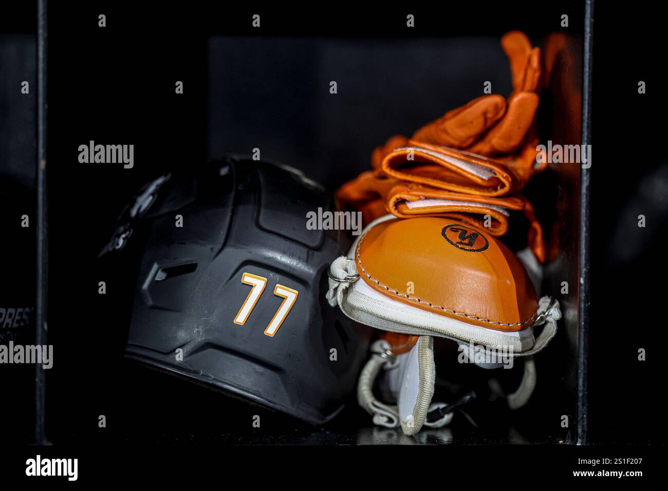 77 Detail of the baseball helmets of the Naranjeros de Hermosillo ...