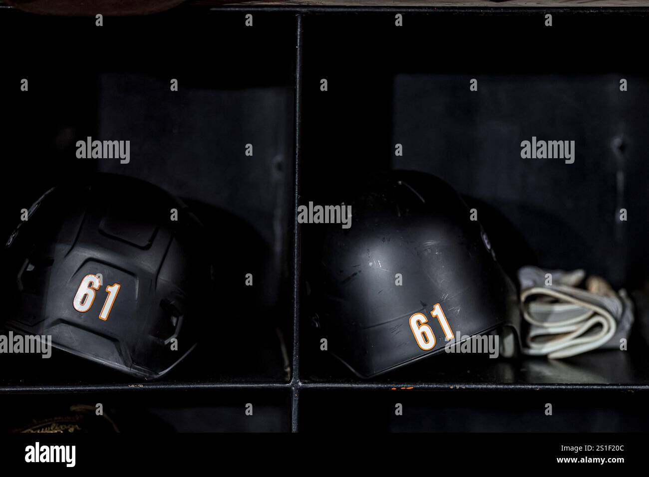 61 Detail of the baseball helmets of the Naranjeros de Hermosillo ...