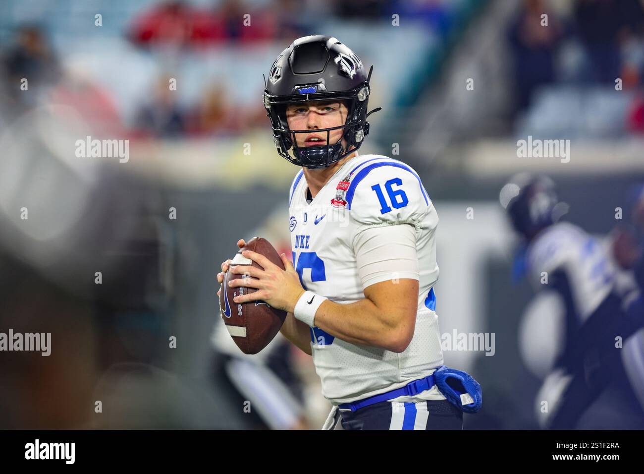 Duke quarterback Cole Kennon (16) warms up before facing Mississippi in ...