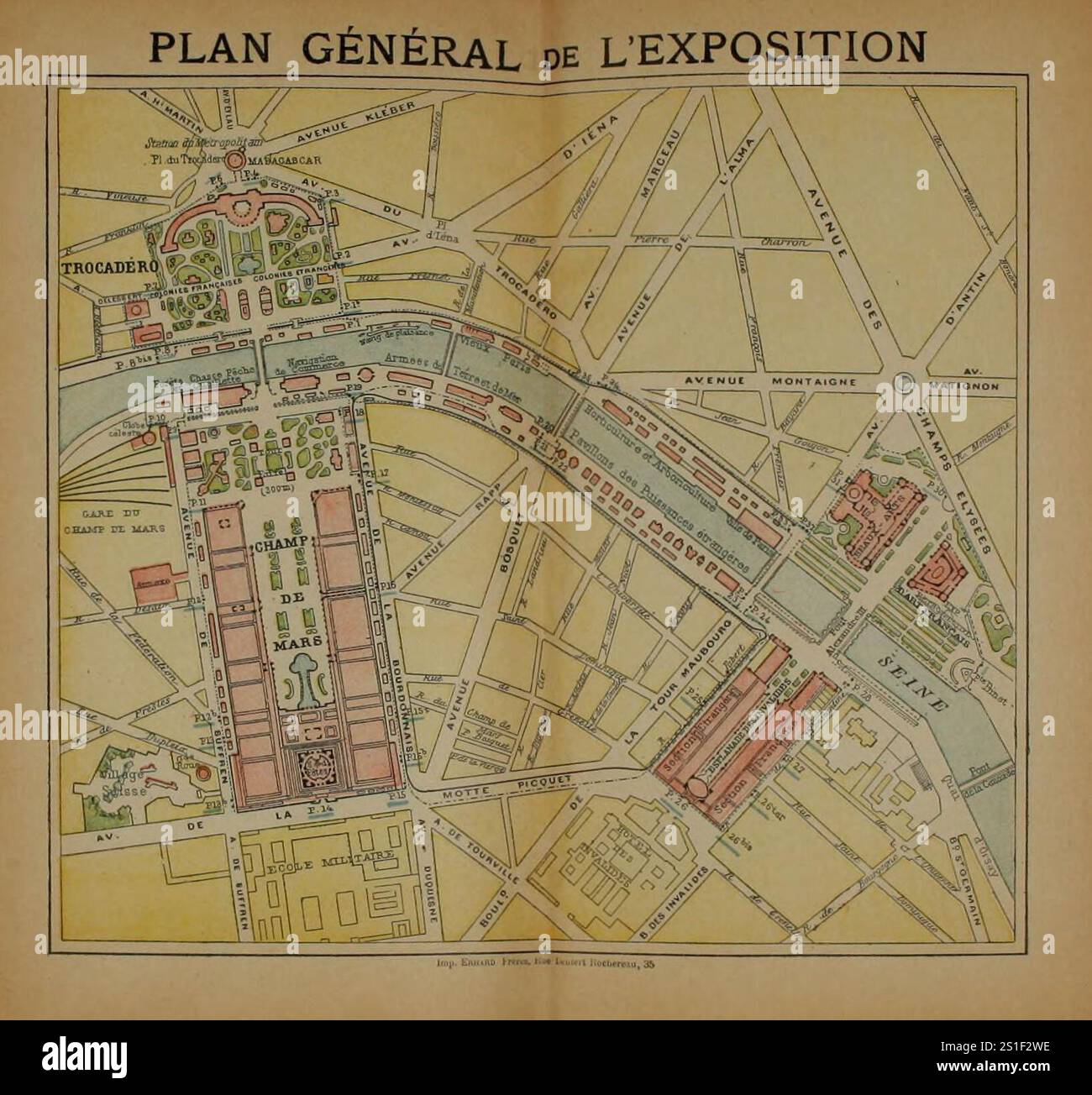 Vintage Map of the site of the 1900 Paris Exposition Universelle (World ...