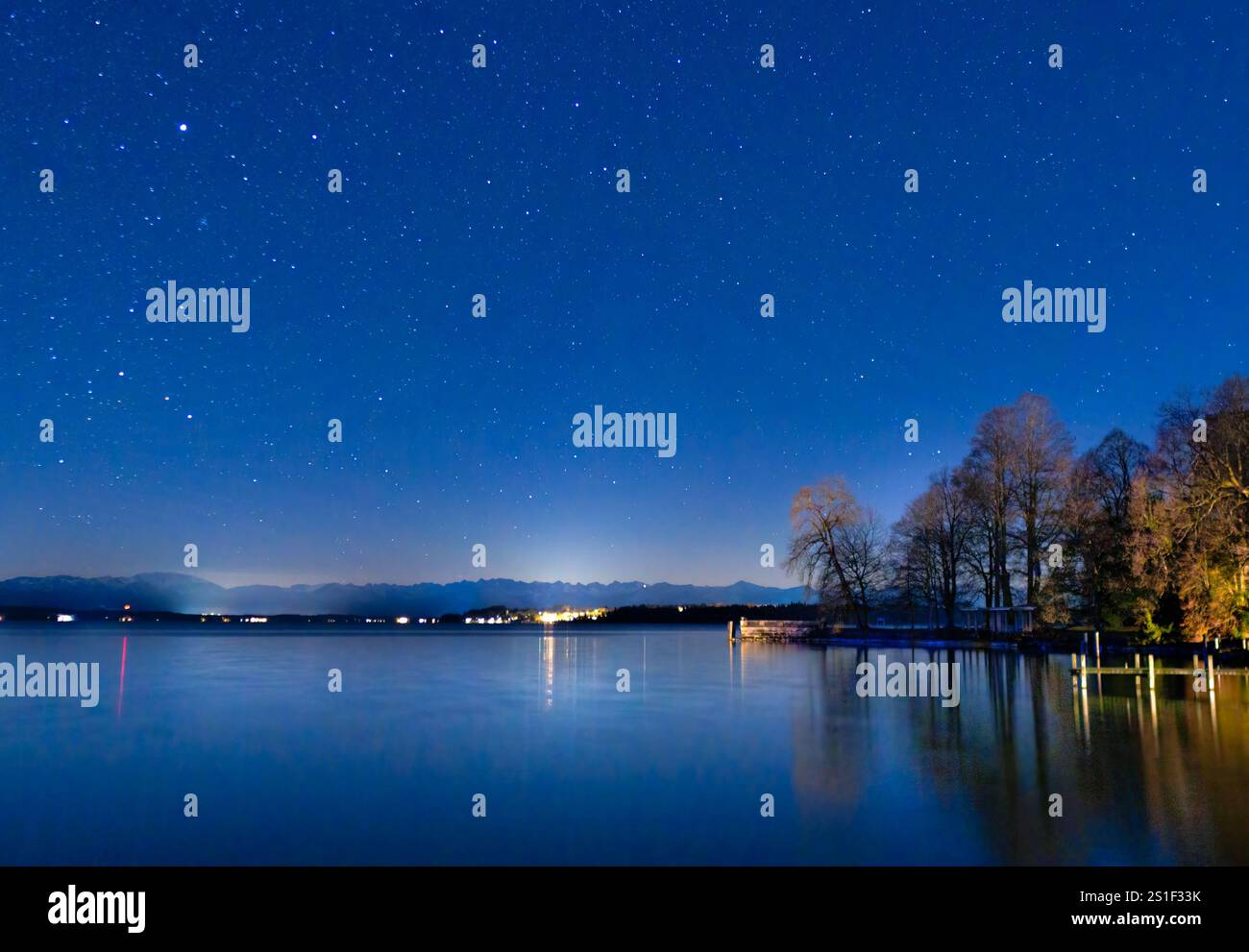 Night sky at Lake Starnberg near Tutzing, Bavaria Germany Stock Photo ...