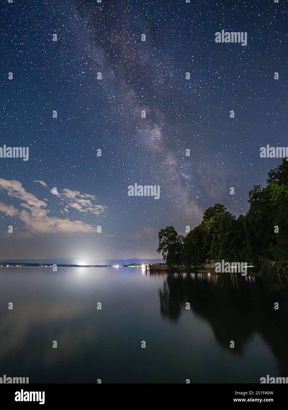 Starry sky with Milky Way over Lake Starnberg, Bavaria, Germany Stock ...