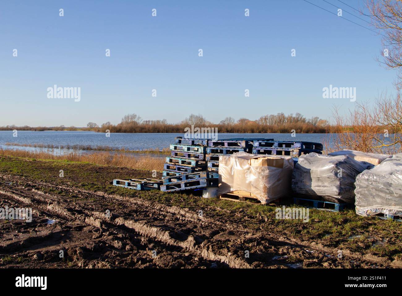 Pallets and materials for reinforcing the river bank on the New Bedford ...