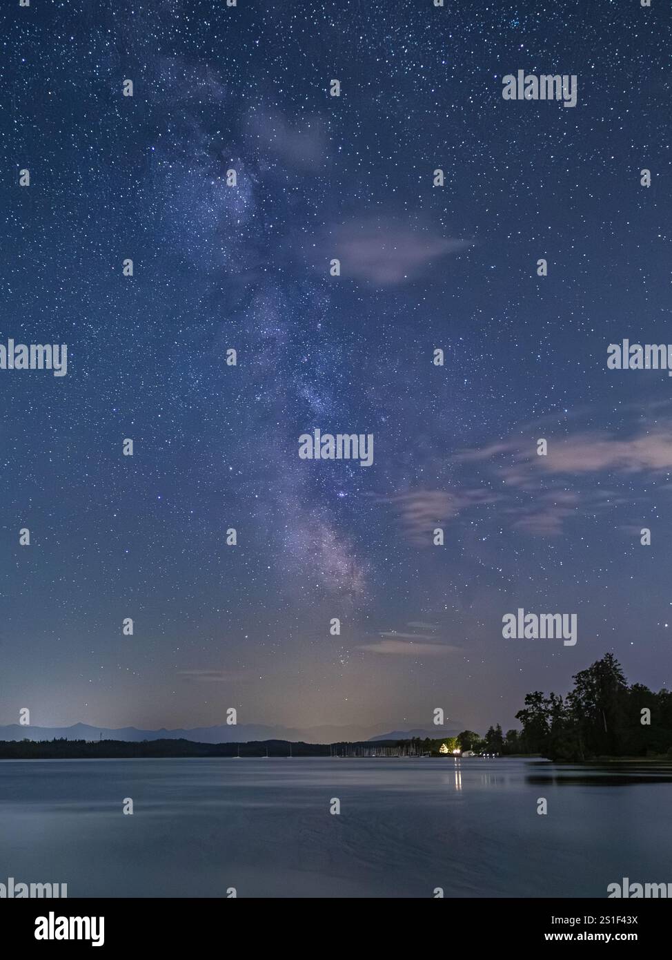 Starry sky with Milky Way over Lake Starnberg, Bavaria, Germany Stock ...