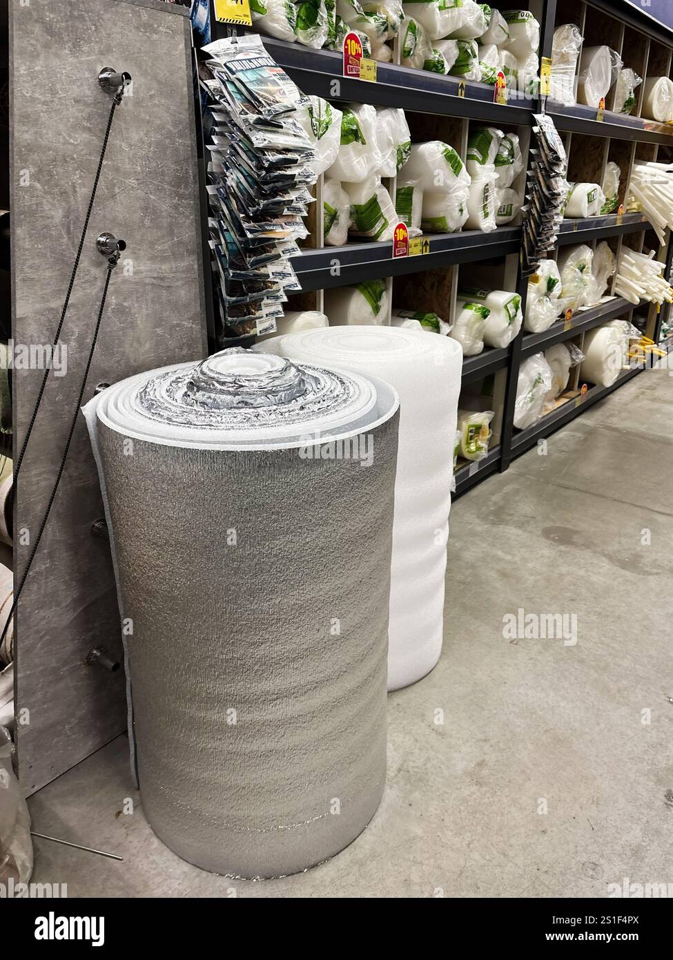 Kyiv, Ukraine - January 03, 2025: Stacks of building insulation rolls ...
