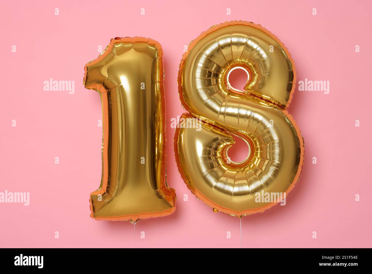 18th birthday, coming of age party. Number shaped balloons on pink ...