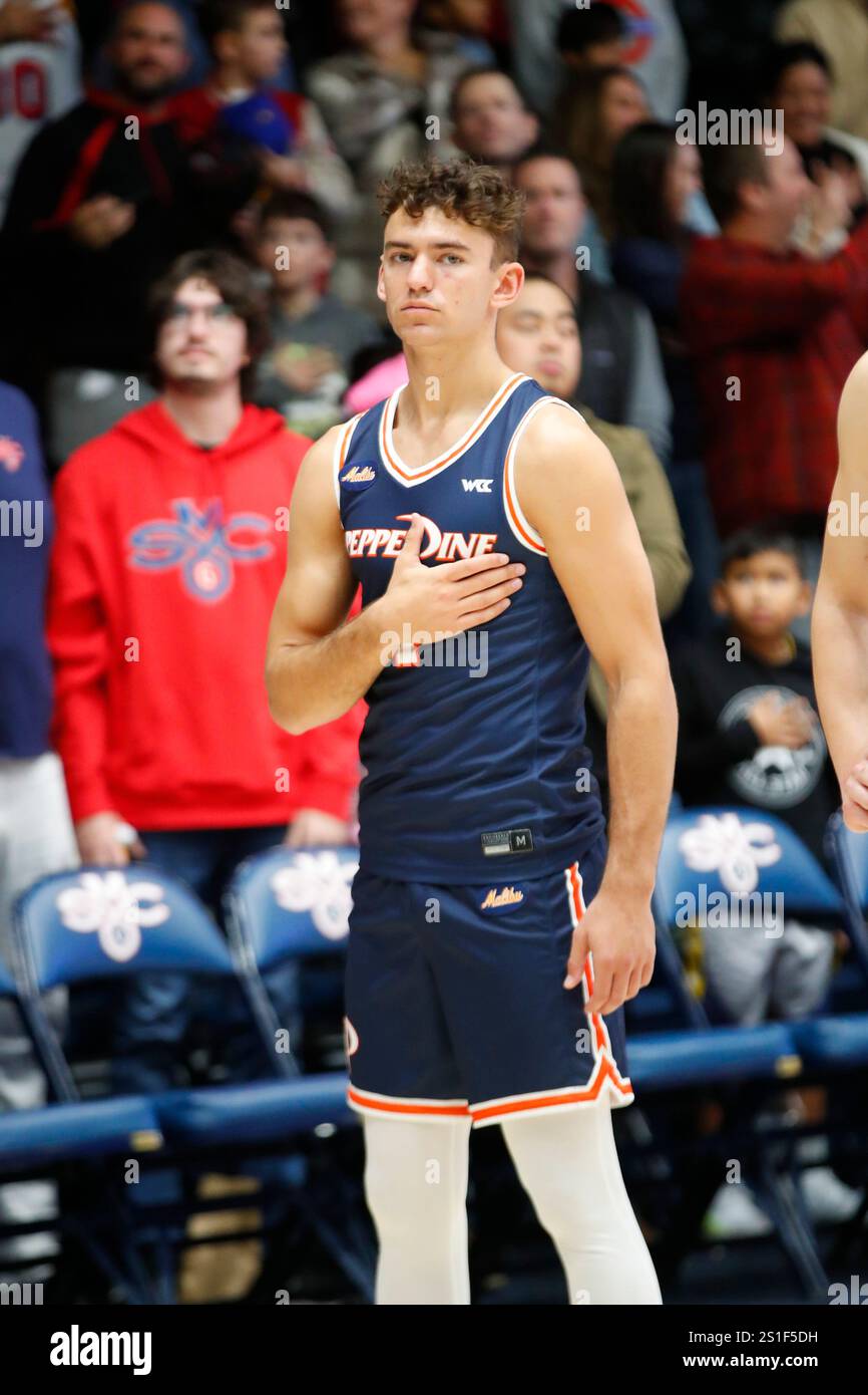MORAGA, CA - JANUARY 02: Pepperdine Waves guard David Mager (1) stands ...