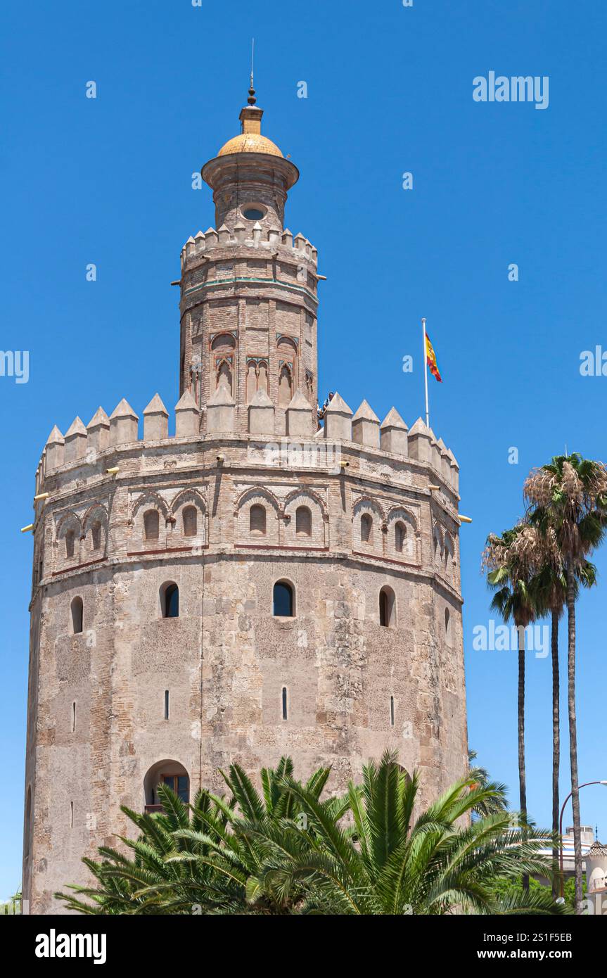 Torre del Oro, iconic ancient building in Sevilla, near the waterfront ...