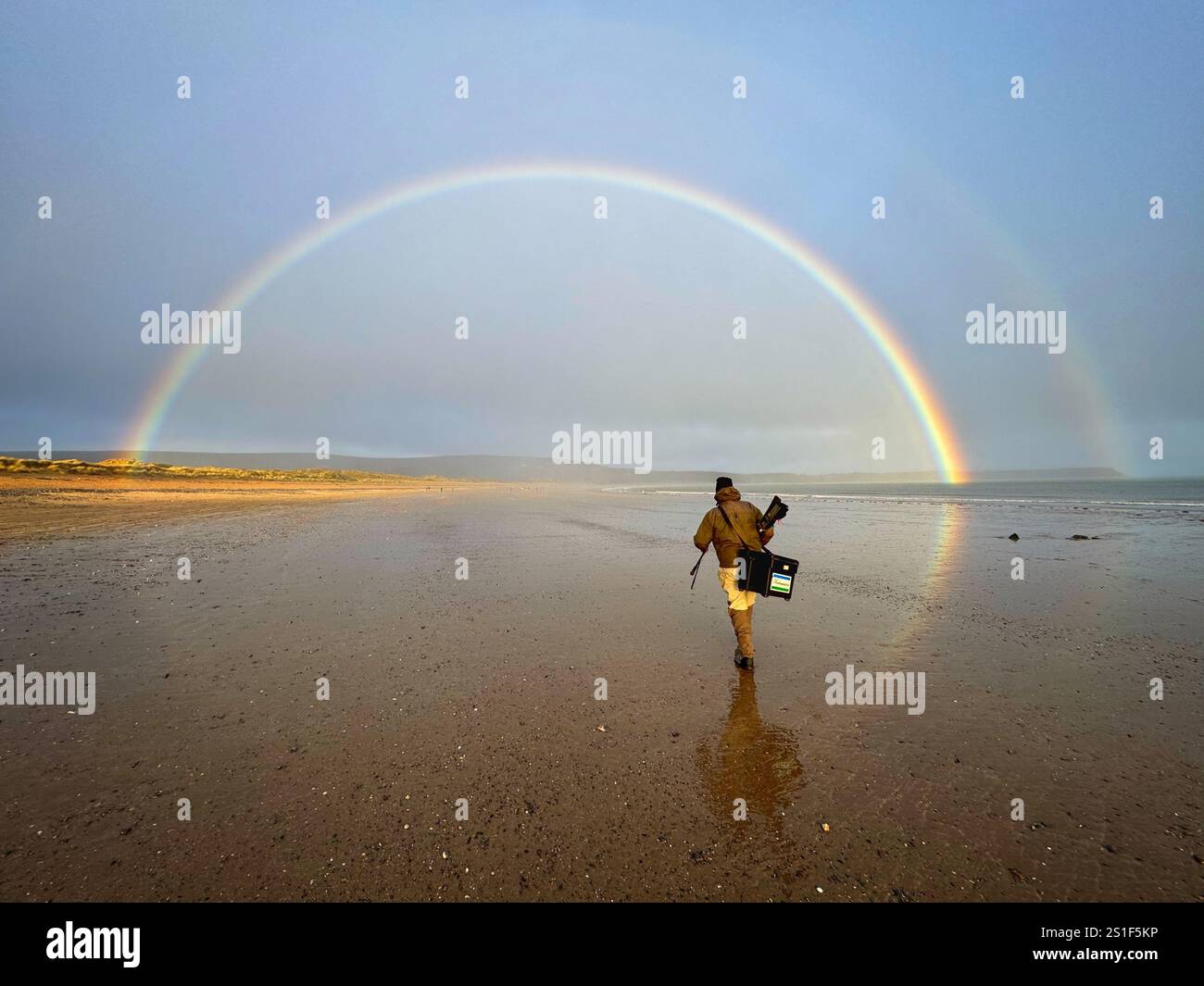 Rainbow over Oxwich Bay, Swansea, Gower, South Wales Stock Photo - Alamy