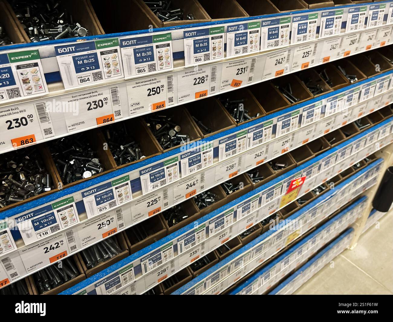 Kyiv, Ukraine - January 03, 2025: Assorted types of bolts organized in ...