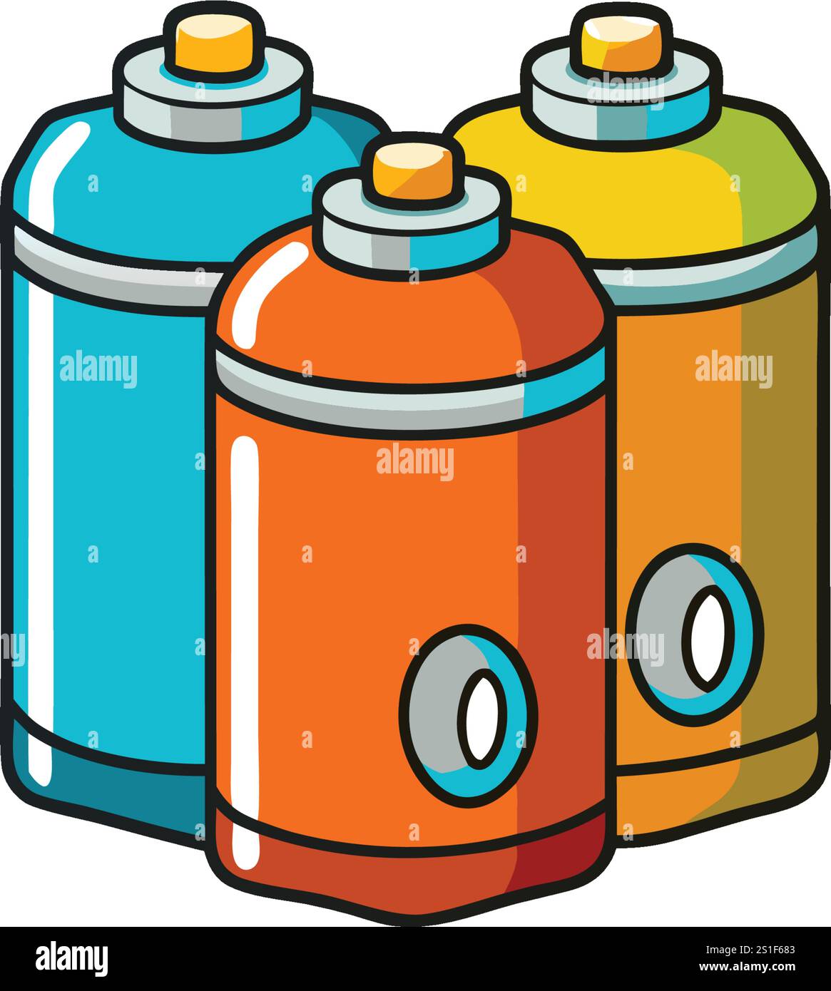 Colorful cartoon style canisters icon with vibrant orange, blue, and ...