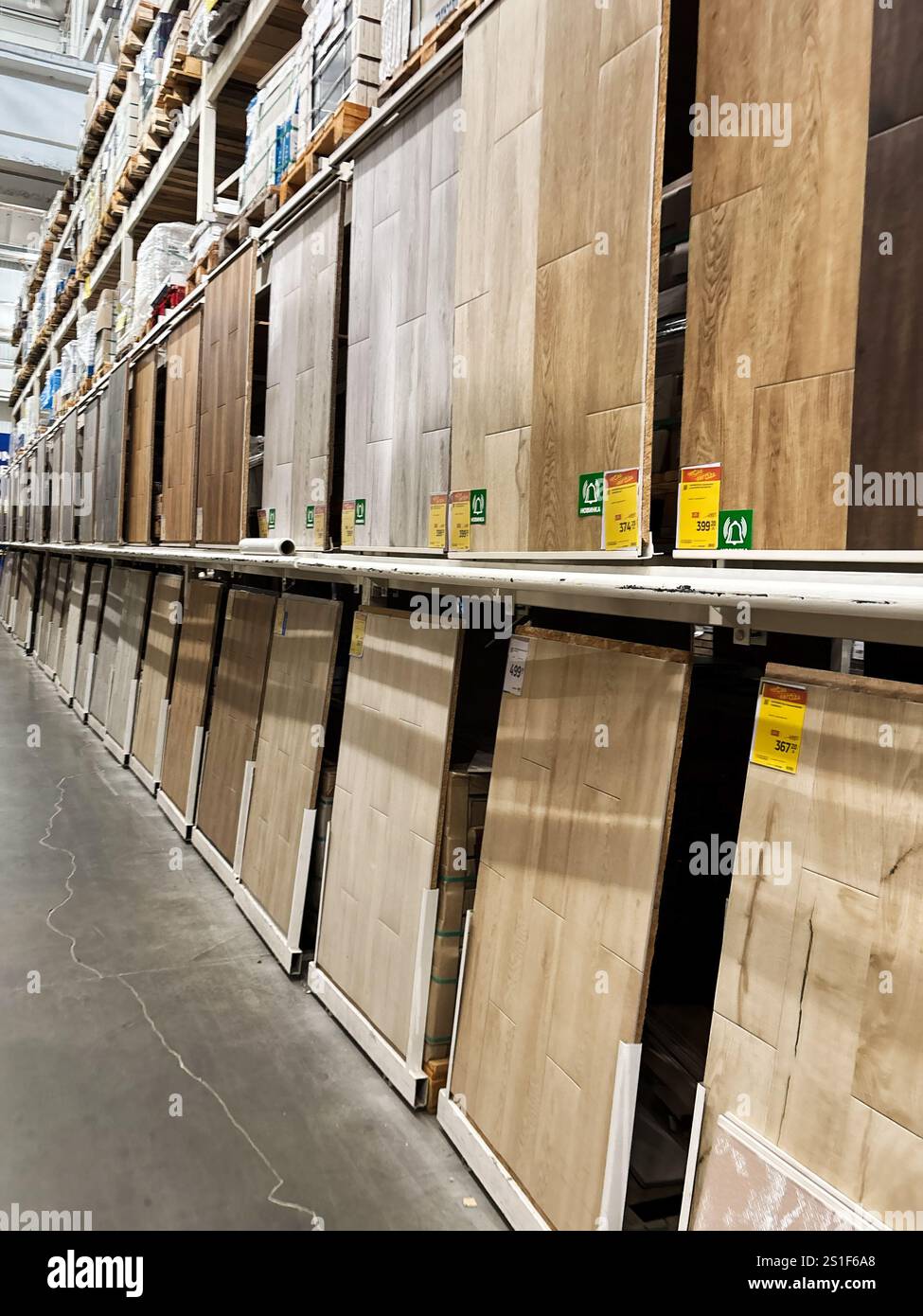 Kyiv, Ukraine - January 03, 2025: Wooden flooring options displayed in ...