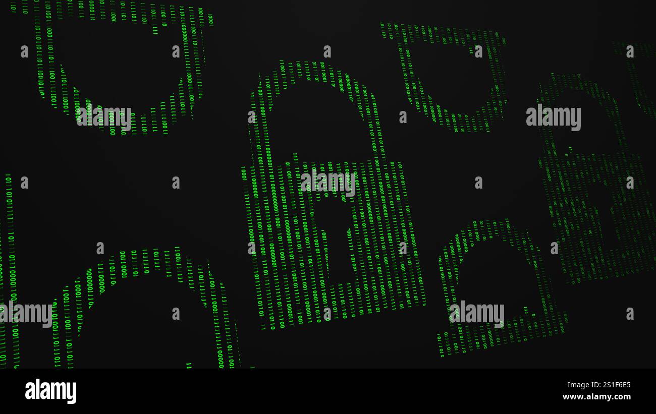Animation code in the form of a lock, bright green falling lines of ...