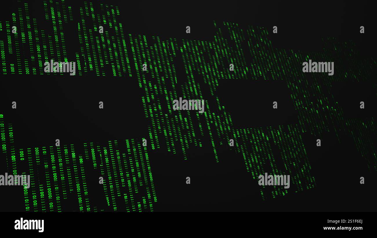Animation code in the form of a lock, bright green falling lines of ...