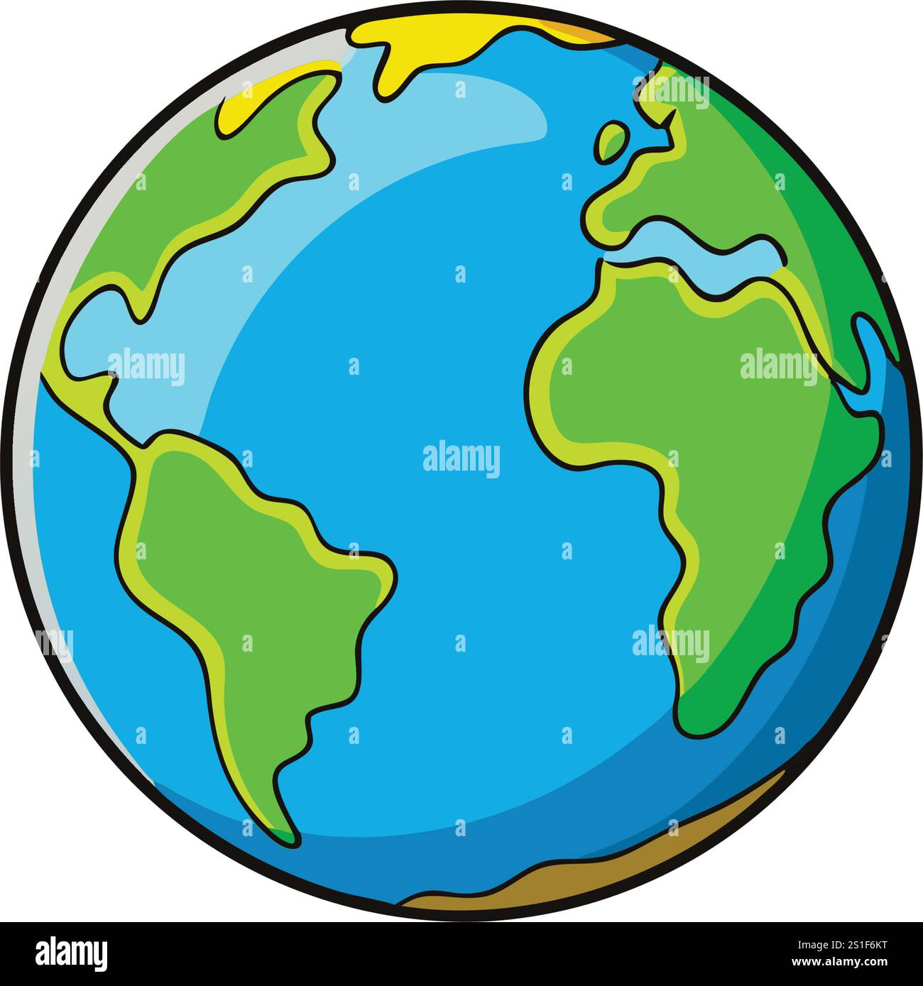 Artistic cartoon Earth globe in bright colors, highlighting continents ...