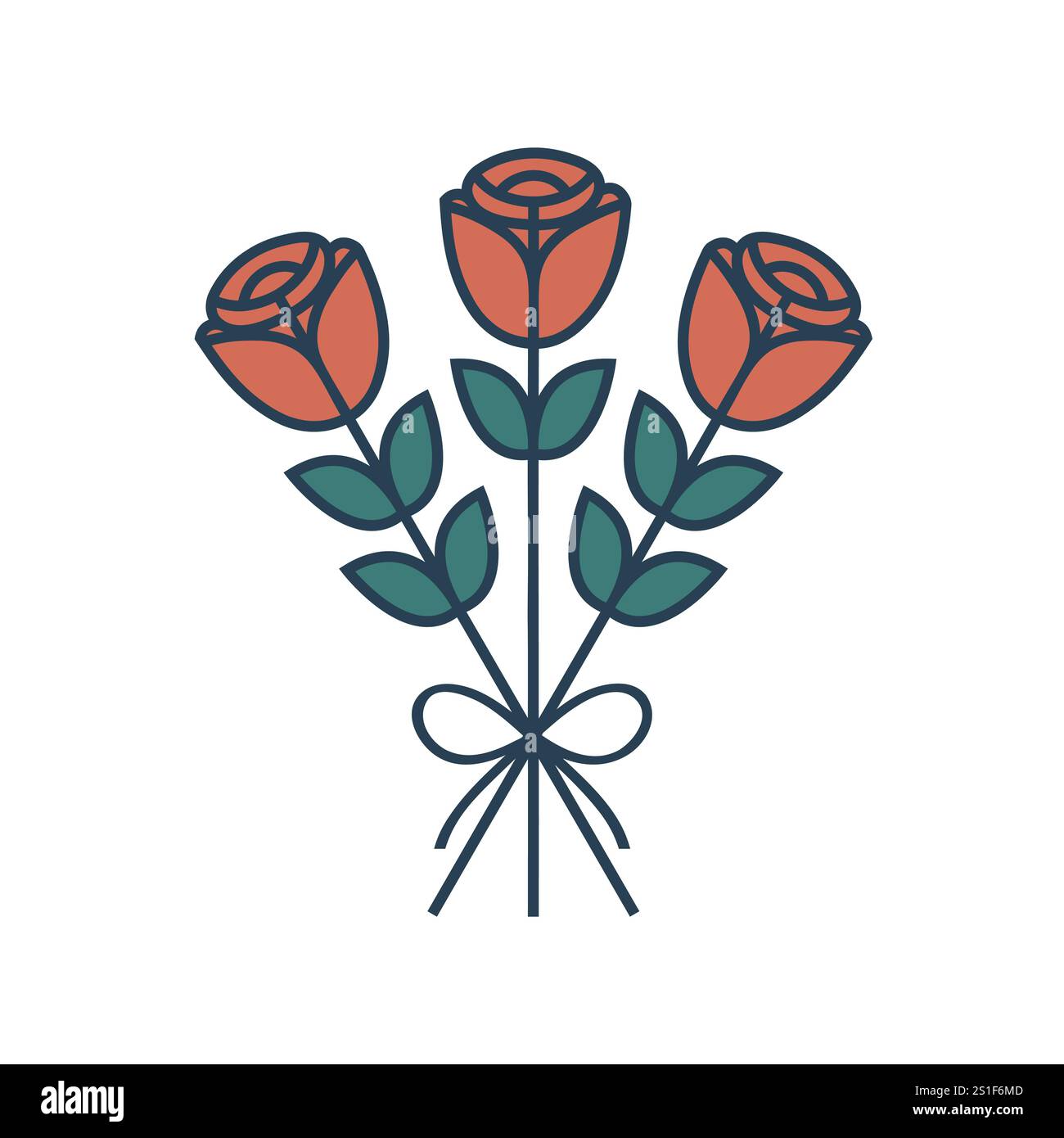 Three Minimal Simple Roses tied Together as a Bouquet Flat Clean Vector ...