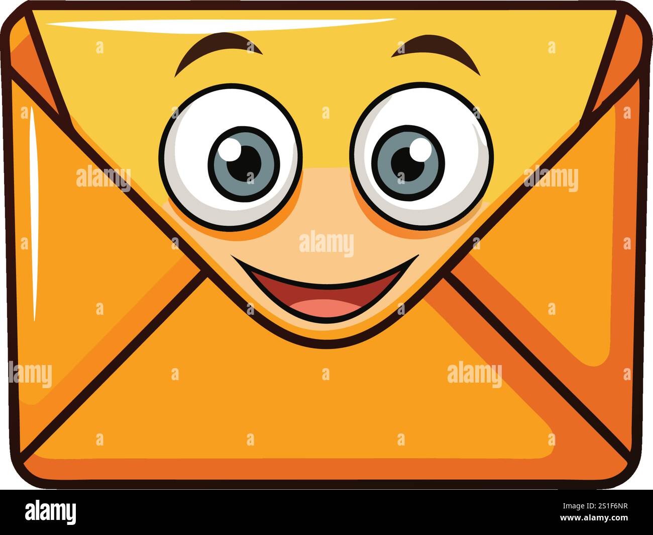 Cartoon style yellow envelope character with a cheerful smile isolated ...