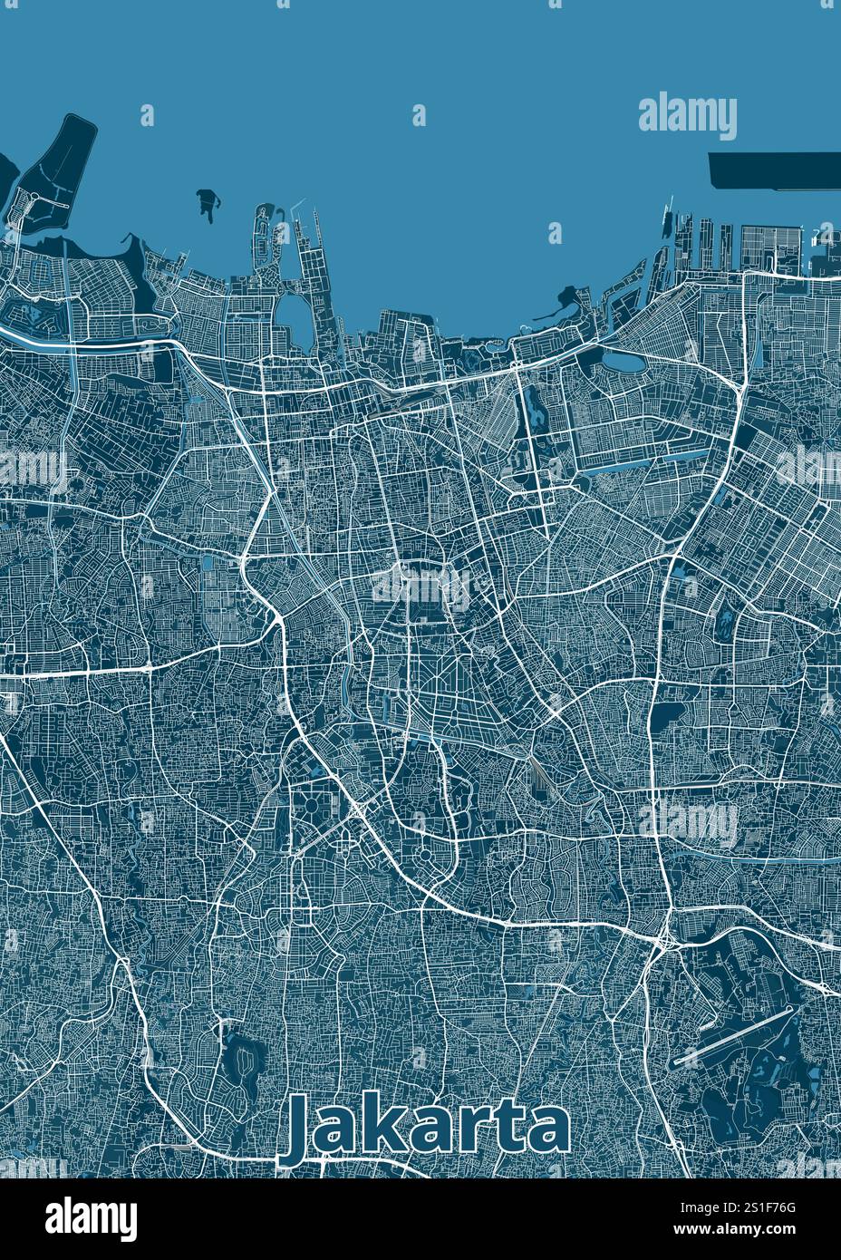 The image showcases a detailed map of Jakarta, Indonesia, rendered in a ...