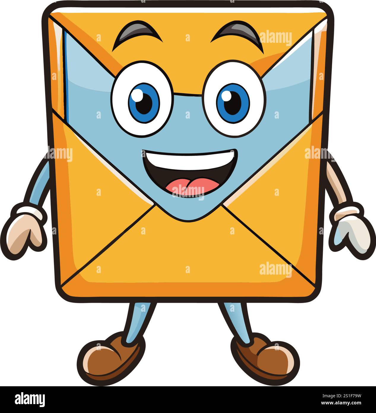 Cute and cheerful cartoon envelope character with a smile, standing on ...