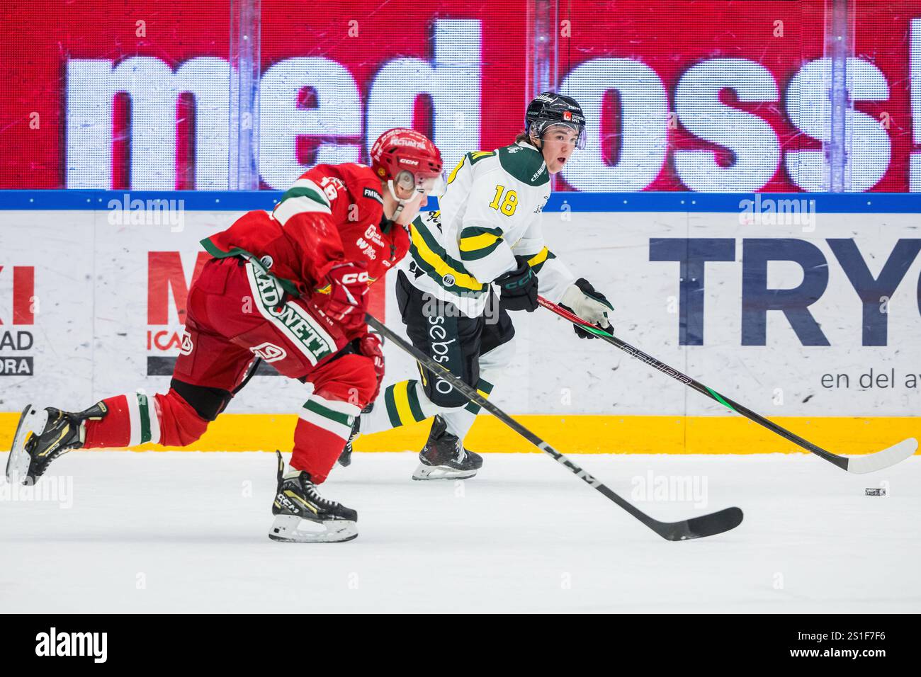 Mora, Sverige. 03rd Jan, 2025. 250103 Östersunds Theo Jacobsson under ishockeymatchen i ...