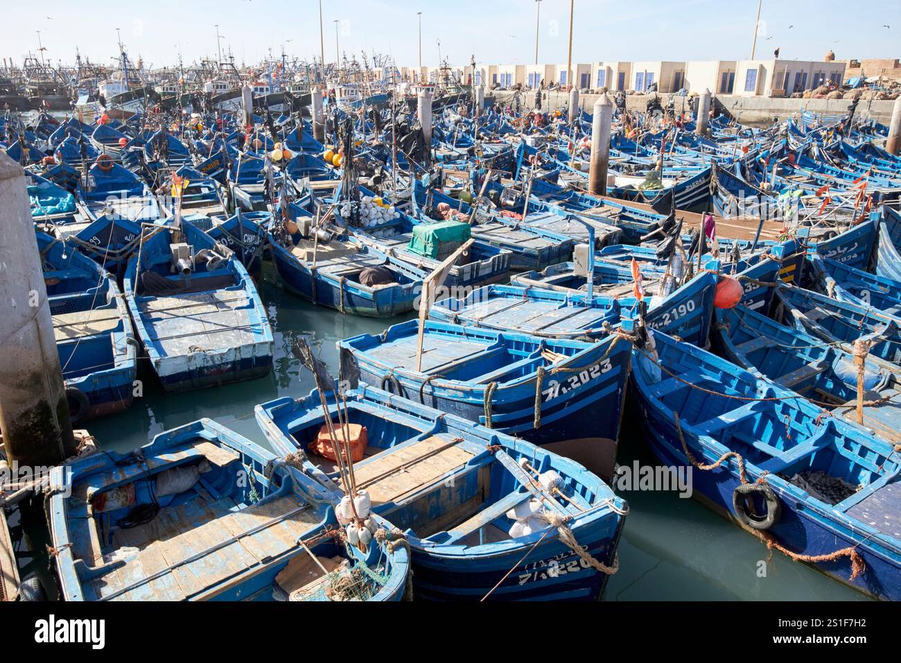 traditional small inshore blue wooden fishing boats essaouira port ...