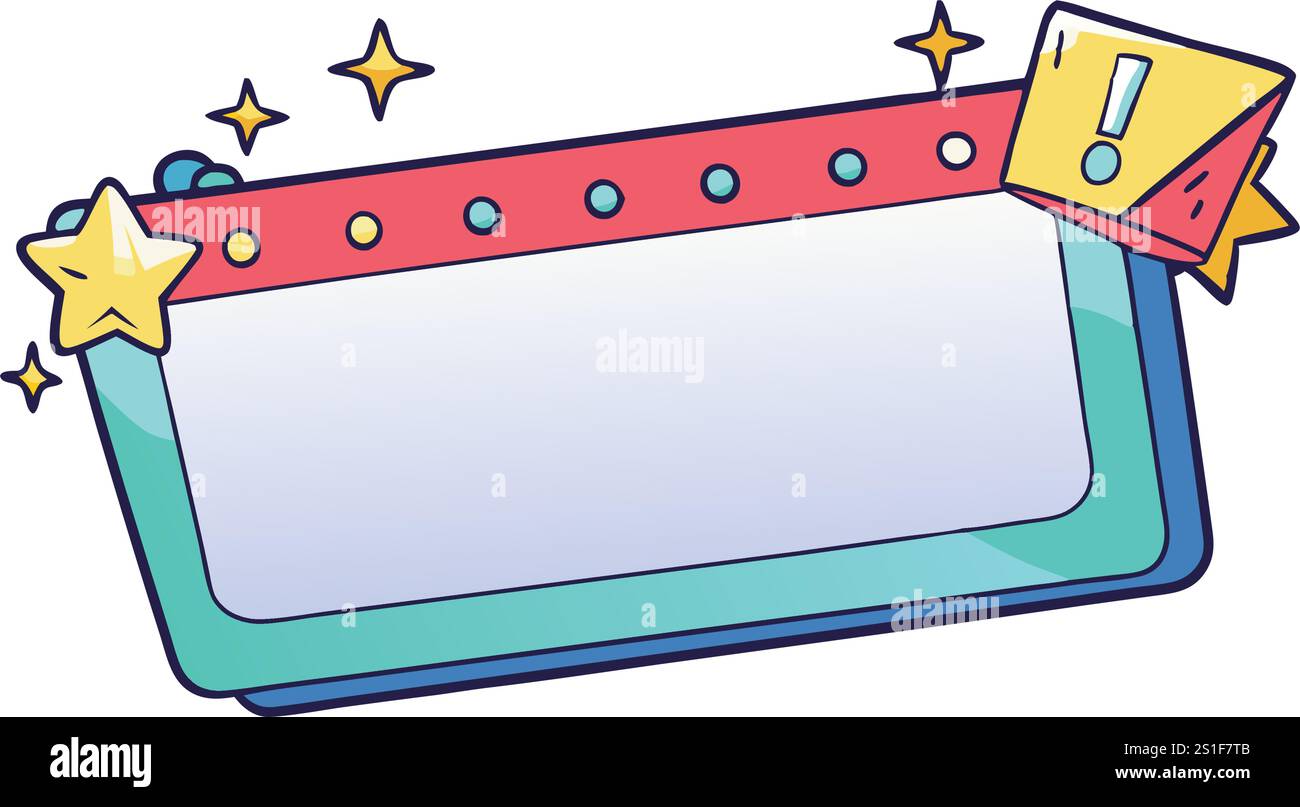 Cartoon notification popup design featuring colorful details with stars ...
