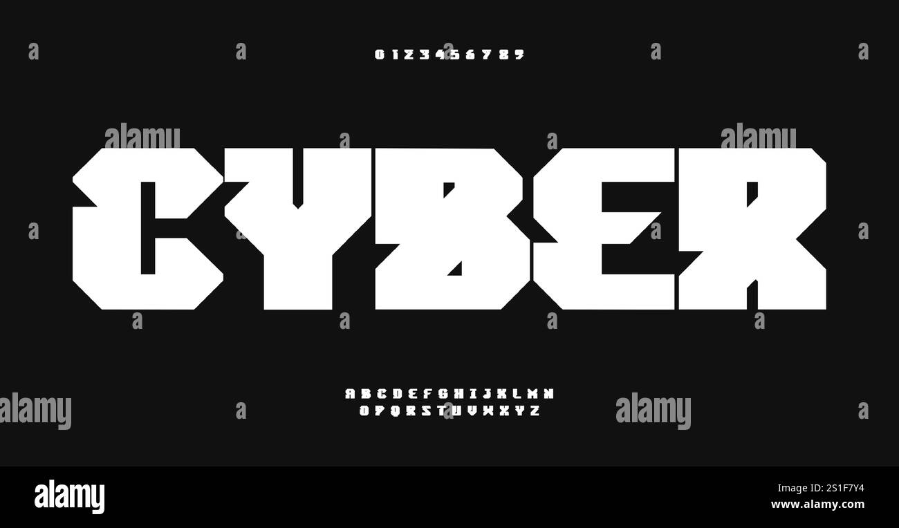 Cyber tech typeface, futuristic block letters, digital display font for ...