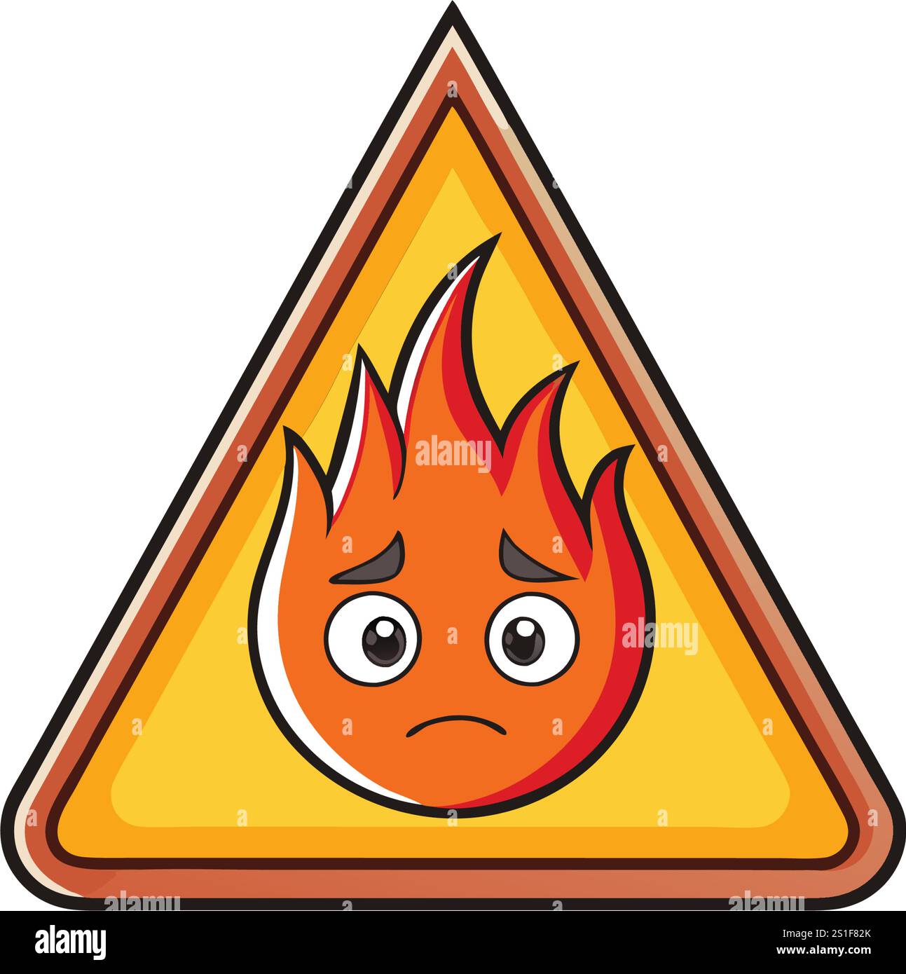 Cartoon style fire warning icons with expressive faces inside yellow ...