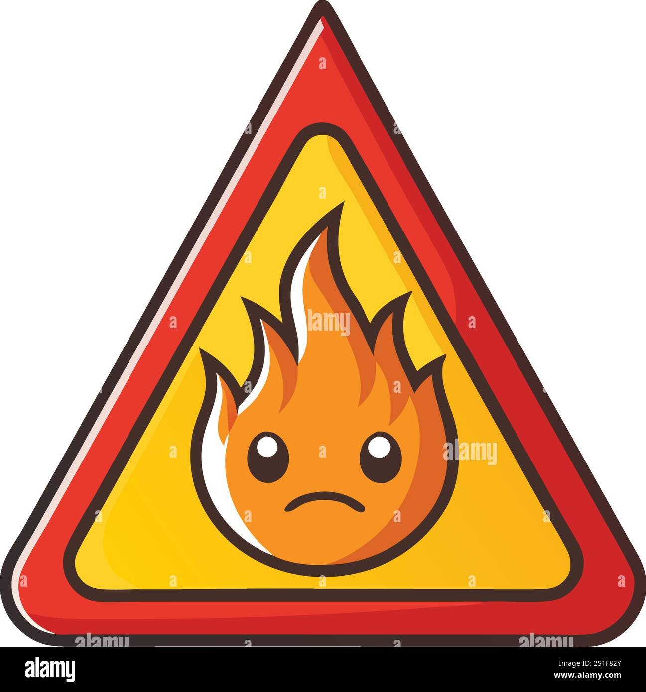 Bright and colorful triangular fire hazard warning signs with cartoon ...
