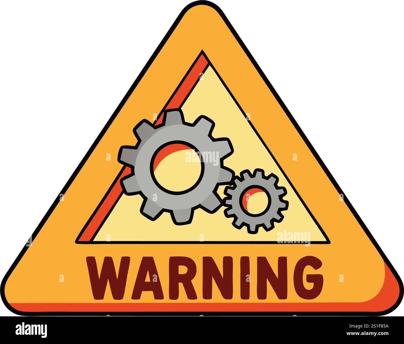 Cartoon style warning signs with gears, featuring bright triangular ...
