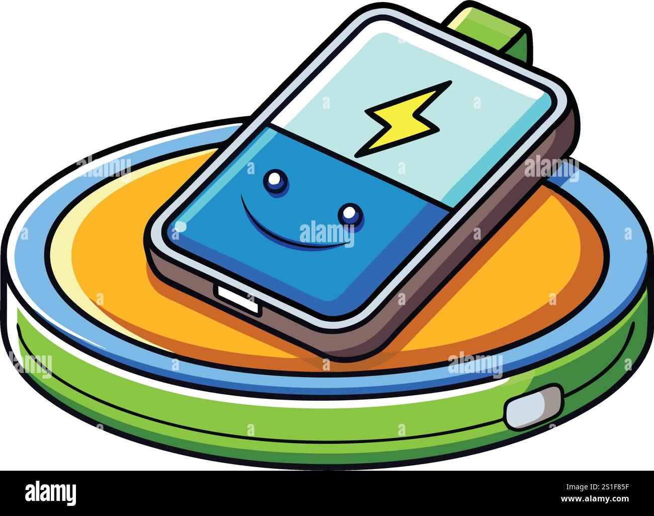Illustrated wireless charging concept with playful cartoon style ...