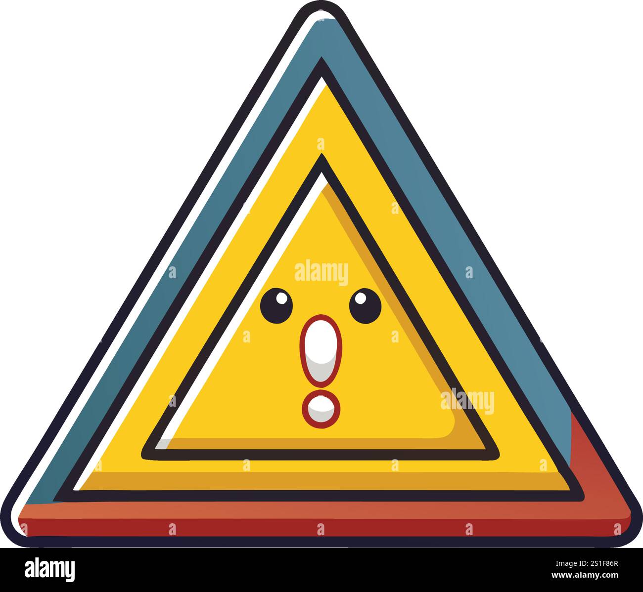 Set of colorful triangular warning signs with cartoon style expressions ...