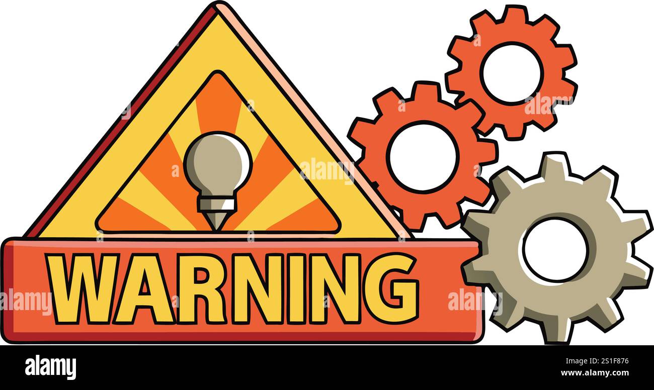 Bright and colorful gear warning signs in triangular shapes with bold ...
