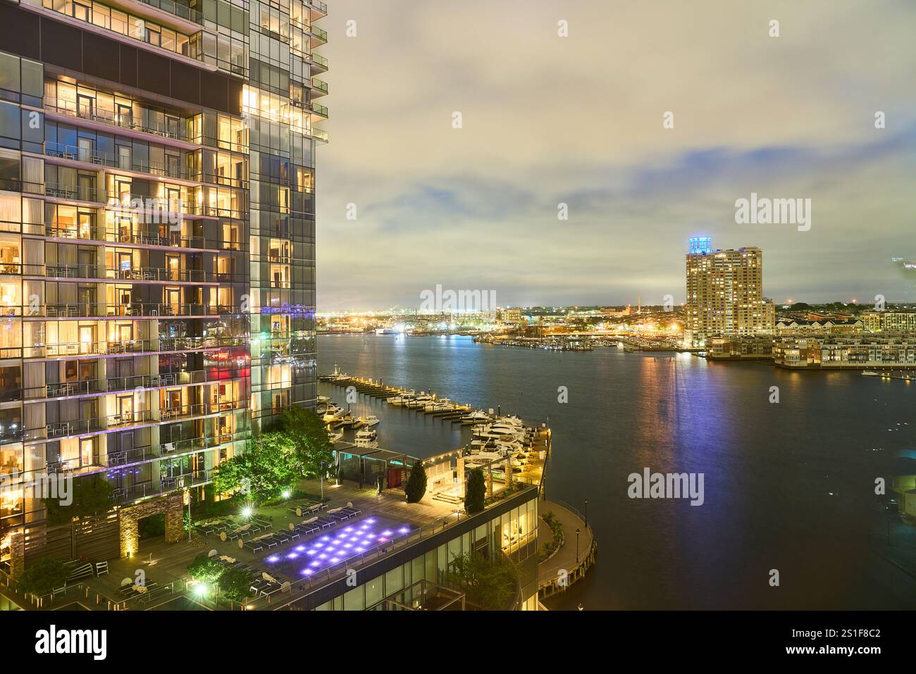 View of Inner harbor in Baltimore. The Four Seasons Hotel overlooks the ...