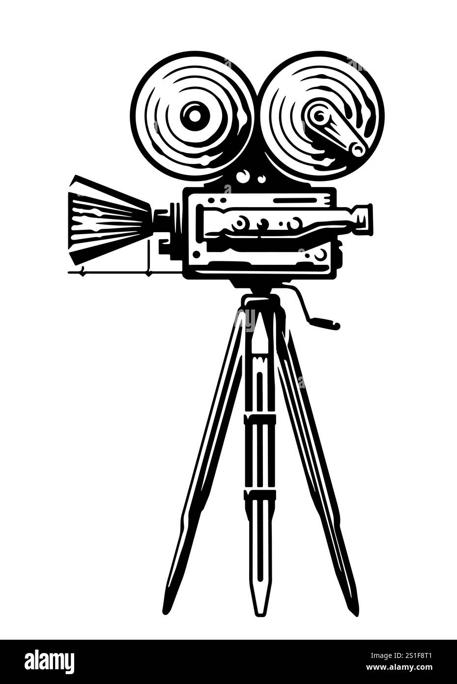 Retro movie camera on tripod. Television, cinema concept. Hand drawn sketch vector illustration ...