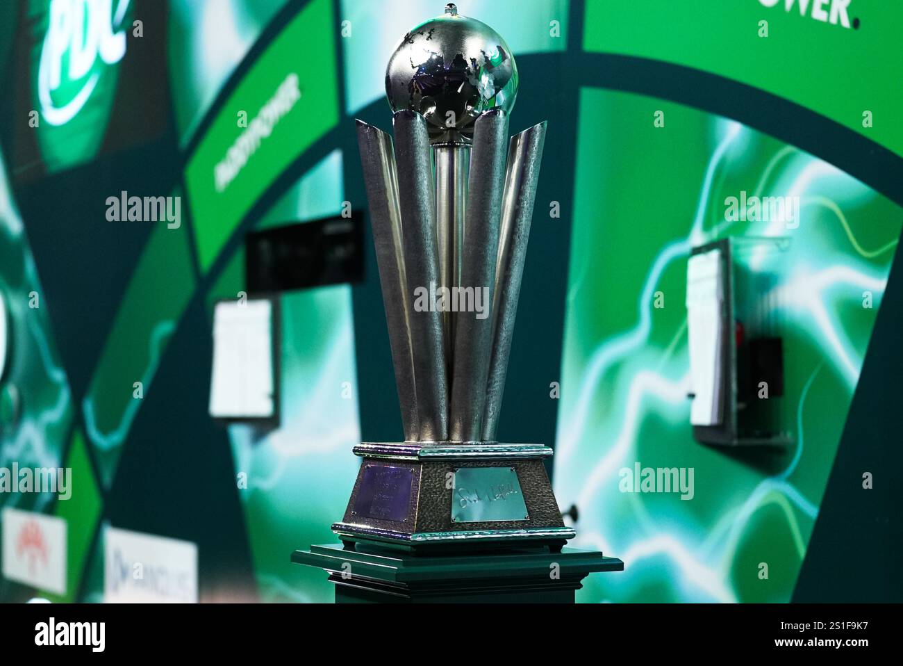 London, UK. 03rd Jan, 2025. The World Darts Championship trophy prior ...