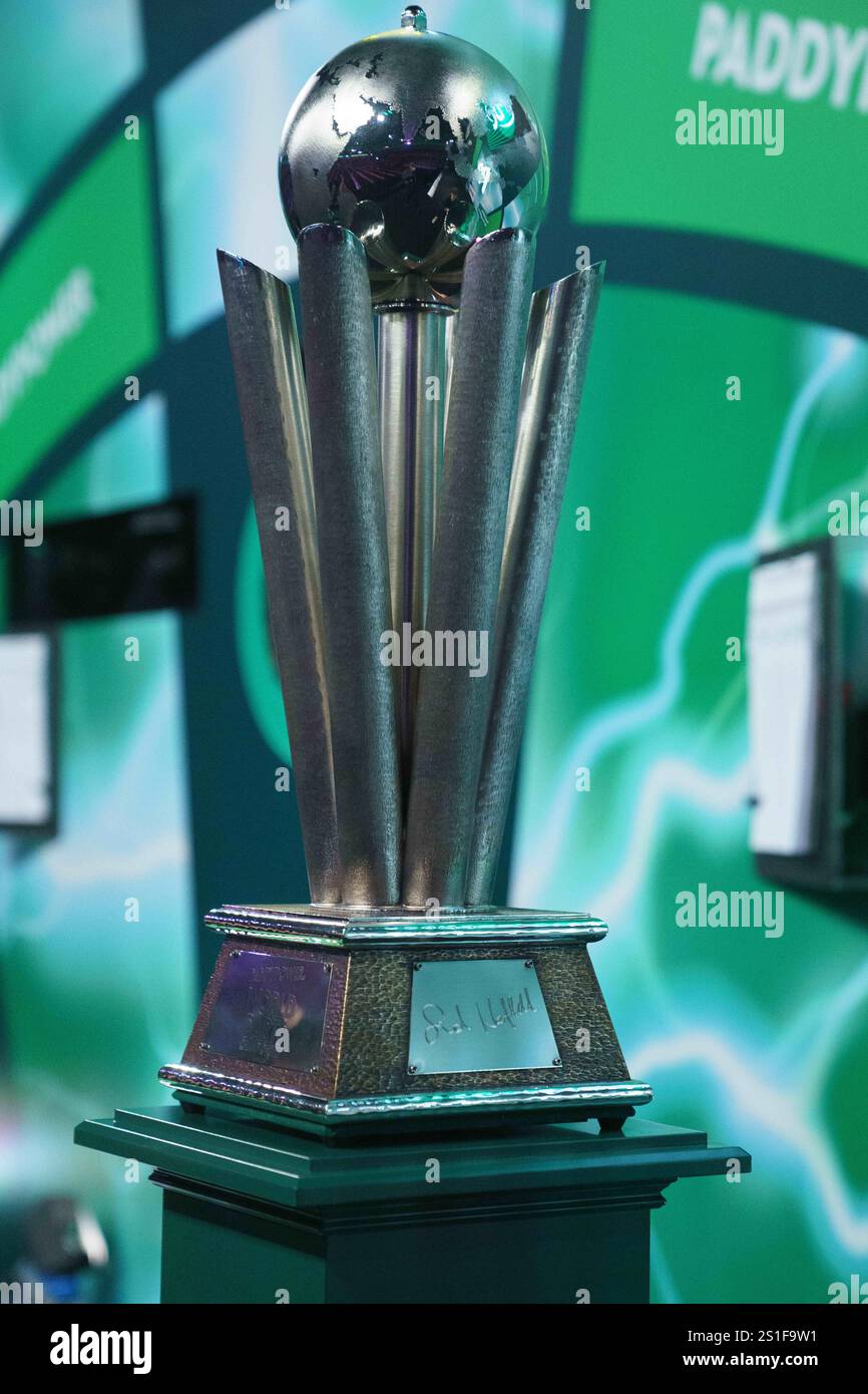 London, UK. 03rd Jan, 2025. The World Darts Championship trophy prior ...