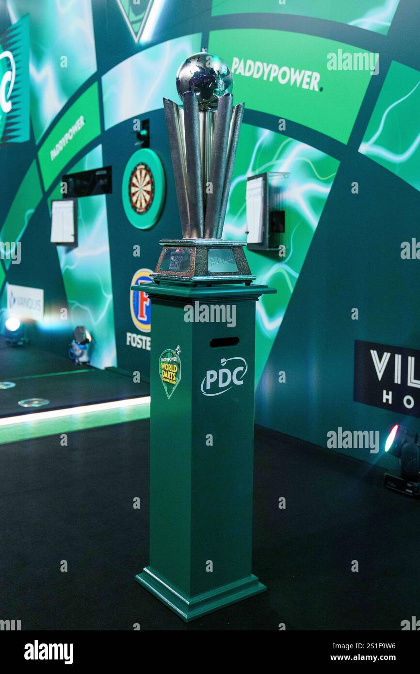 London, UK. 03rd Jan, 2025. The World Darts Championship trophy prior ...