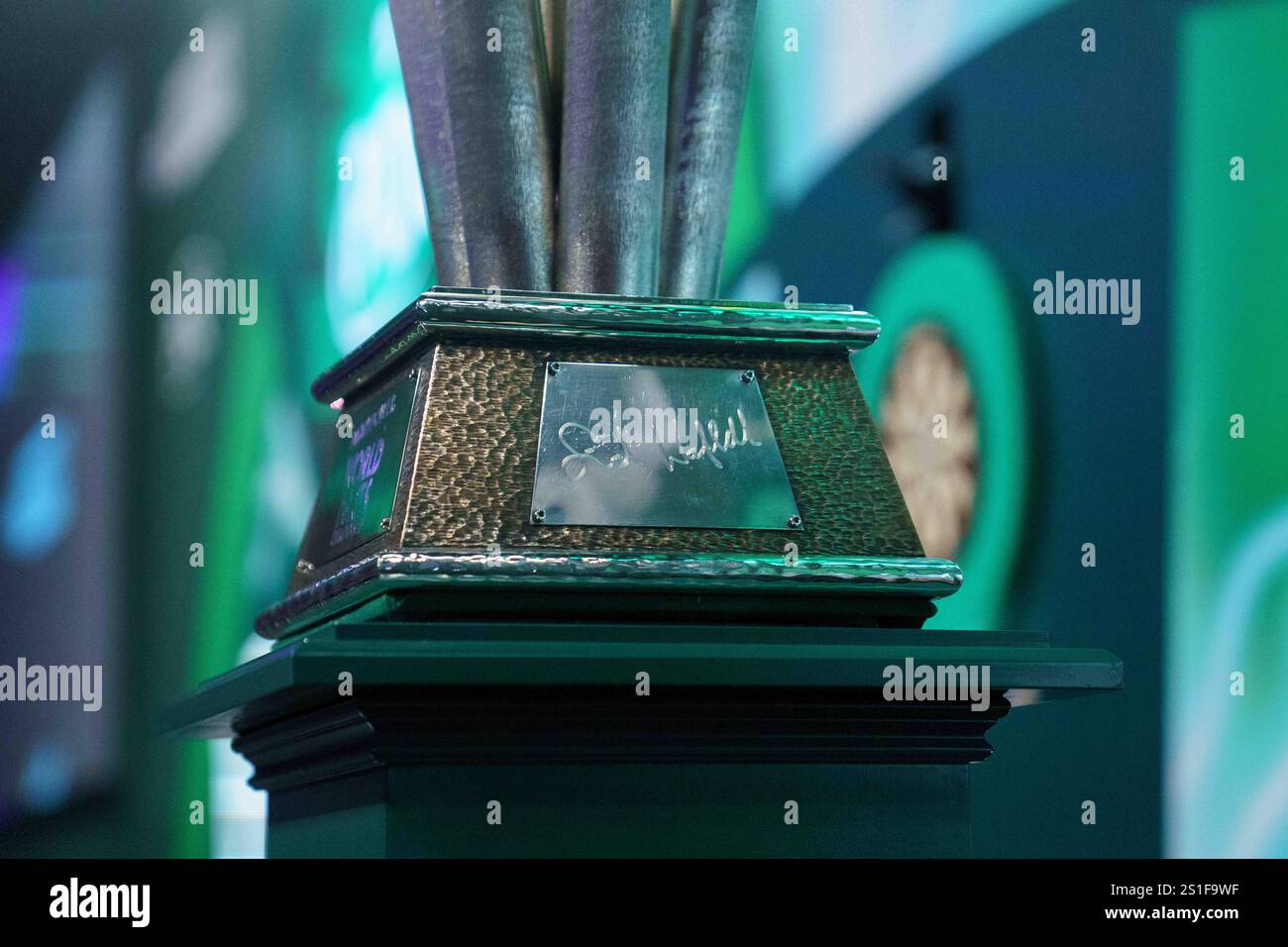 London, UK. 03rd Jan, 2025. The World Darts Championship trophy prior ...