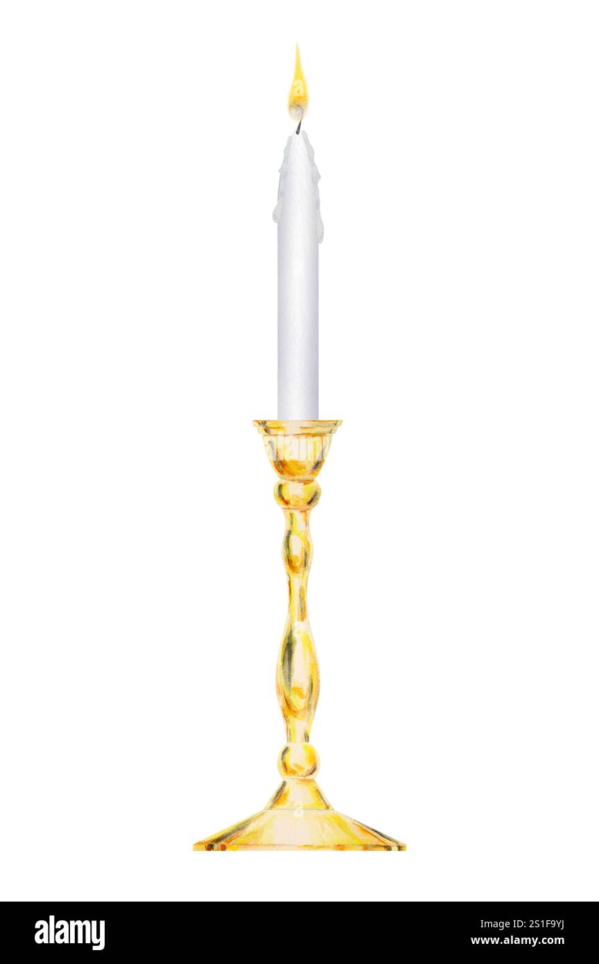 Watercolor isolated illustration of elegant gold candelabra, metal ...