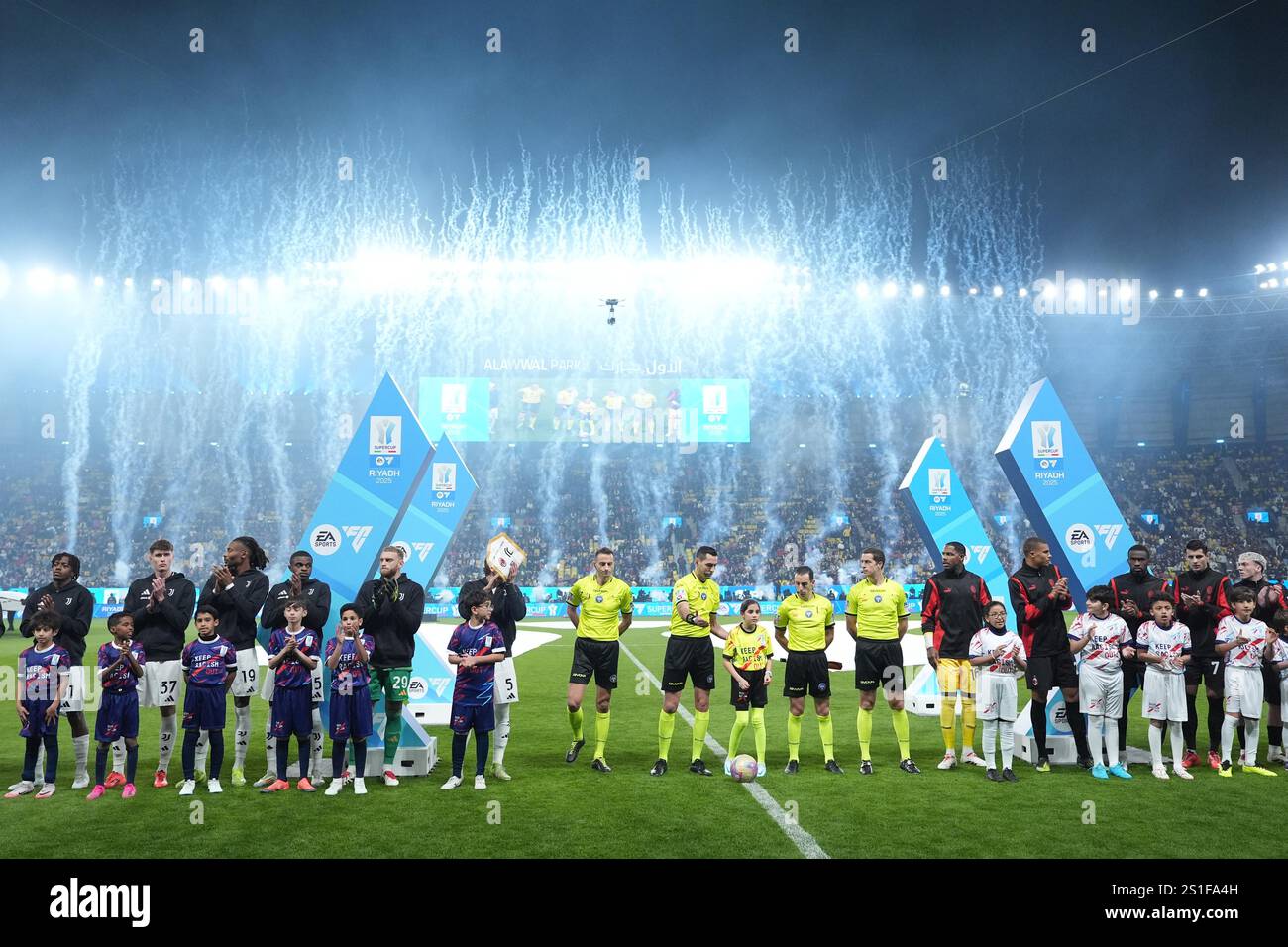 Riyadh, Saudi Arabia. 03rd Jan, 2025. Teams enter the soccer turf for ...