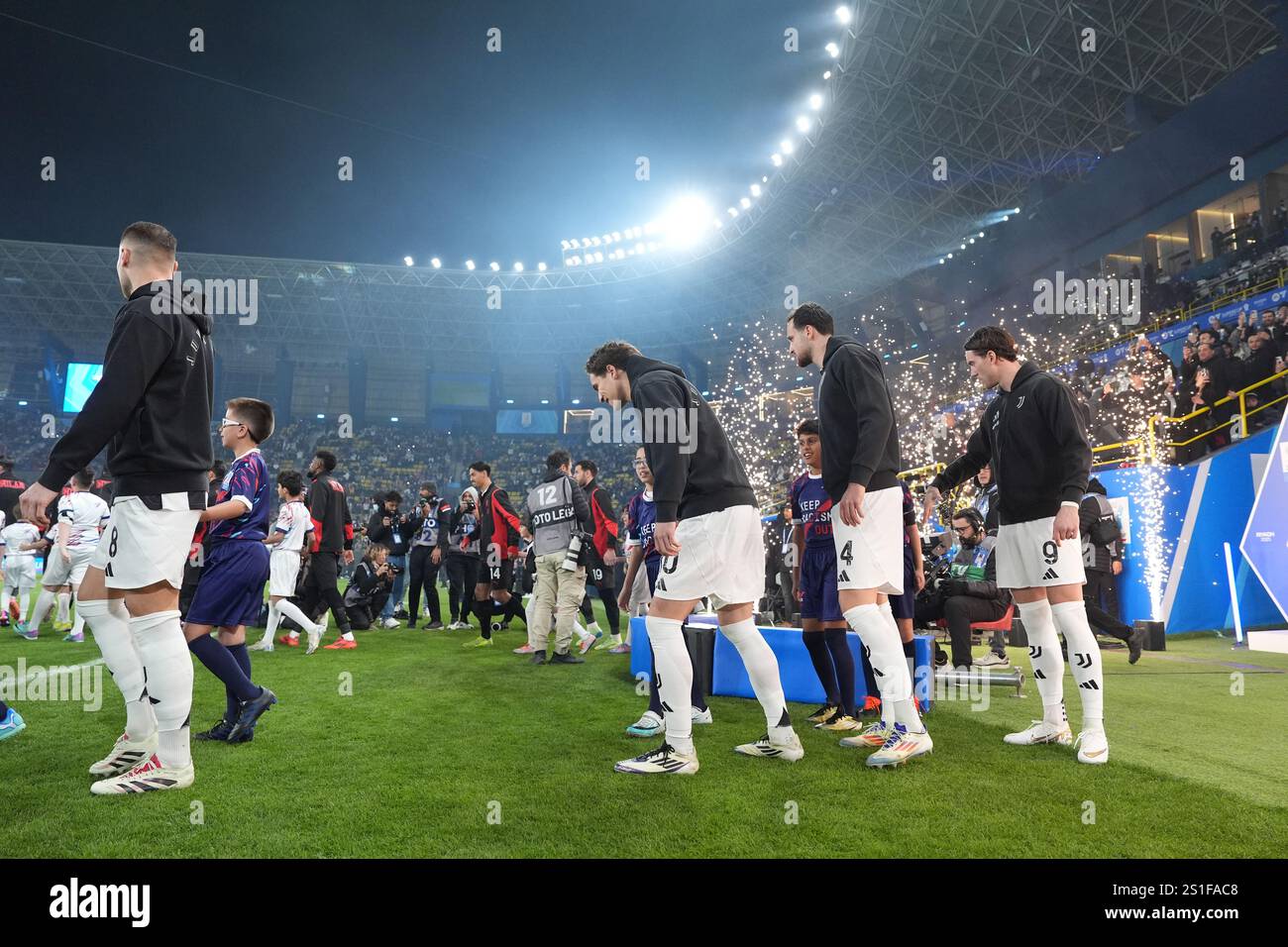 Riyadh, Saudi Arabia. 03rd Jan, 2025. Teams enter the soccer turf for ...