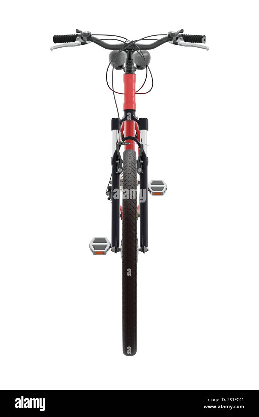 Red bicycle, front view isolated on white background, 3D illustration ...