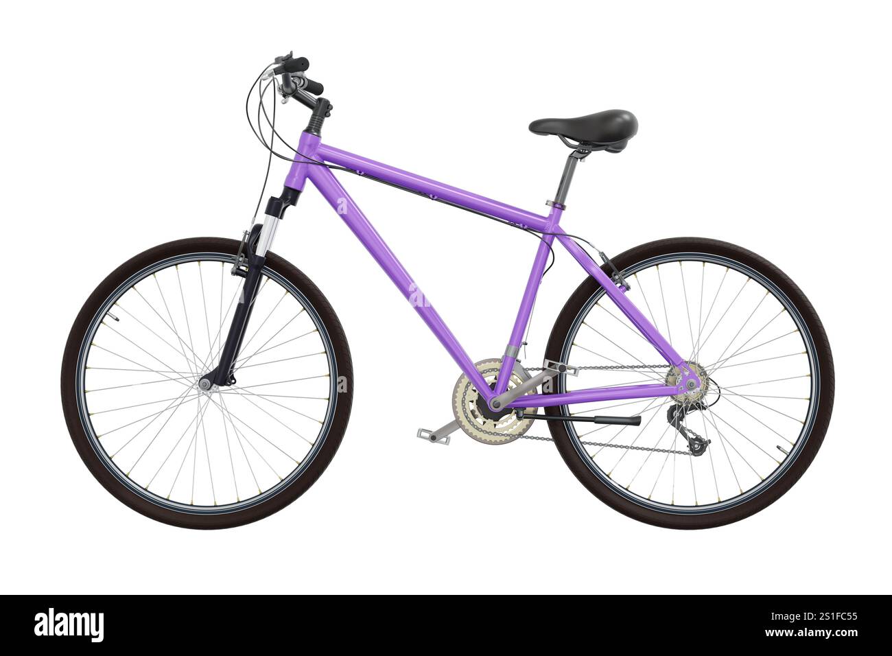 Purple bicycle, side view isolated on white background, 3D illustration ...