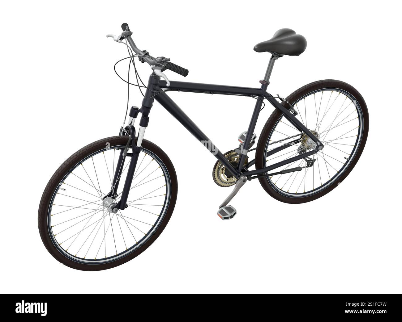 Black bicycle, side top view isolated on white background, 3D ...