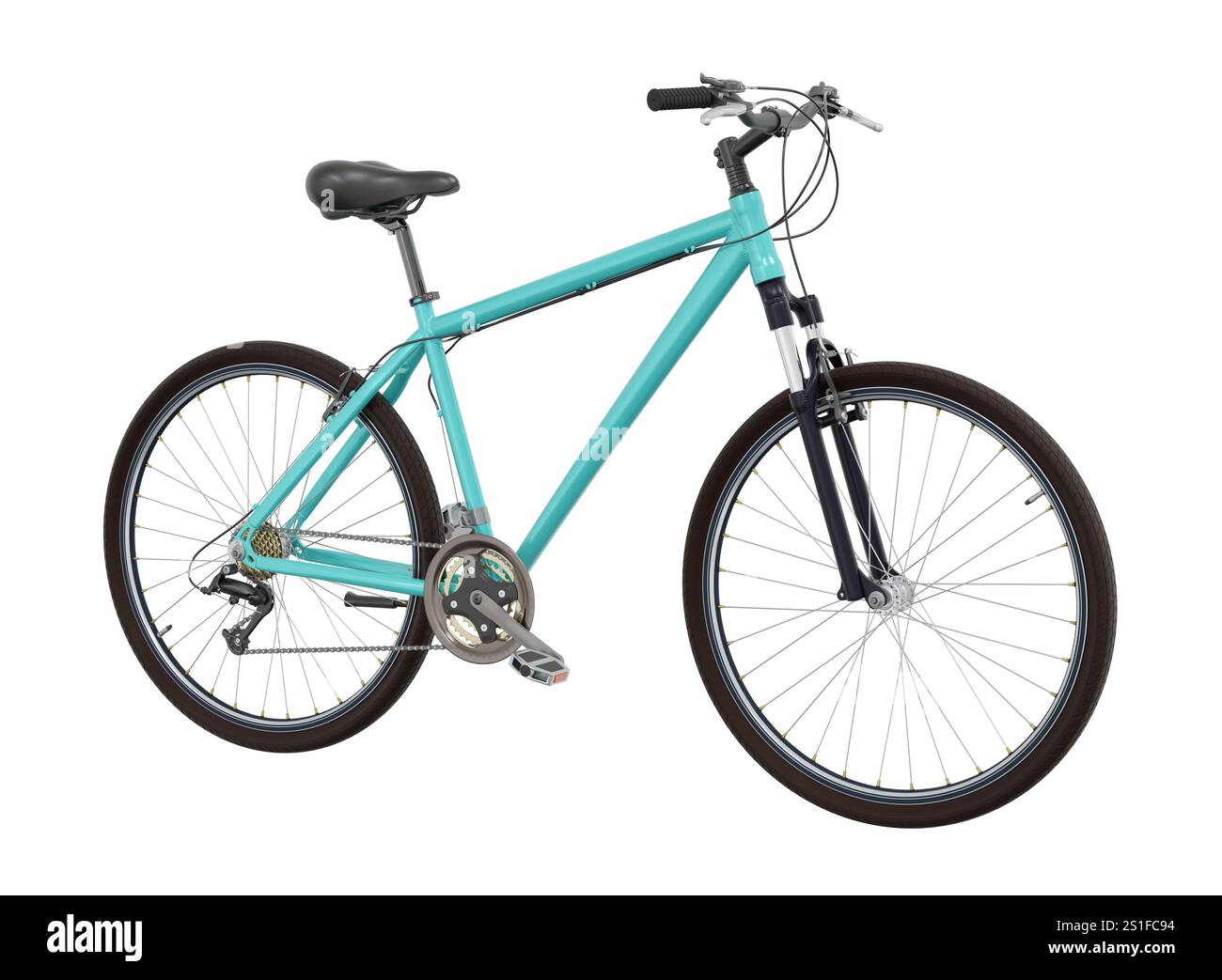 Blue teal bicycle, side front view isolated on white background, 3D ...