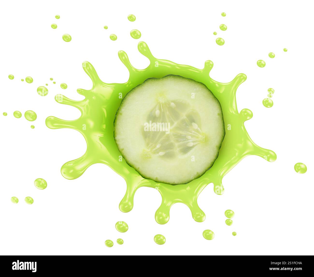 cucumber slice in juice splash isolated on white background Stock Photo ...