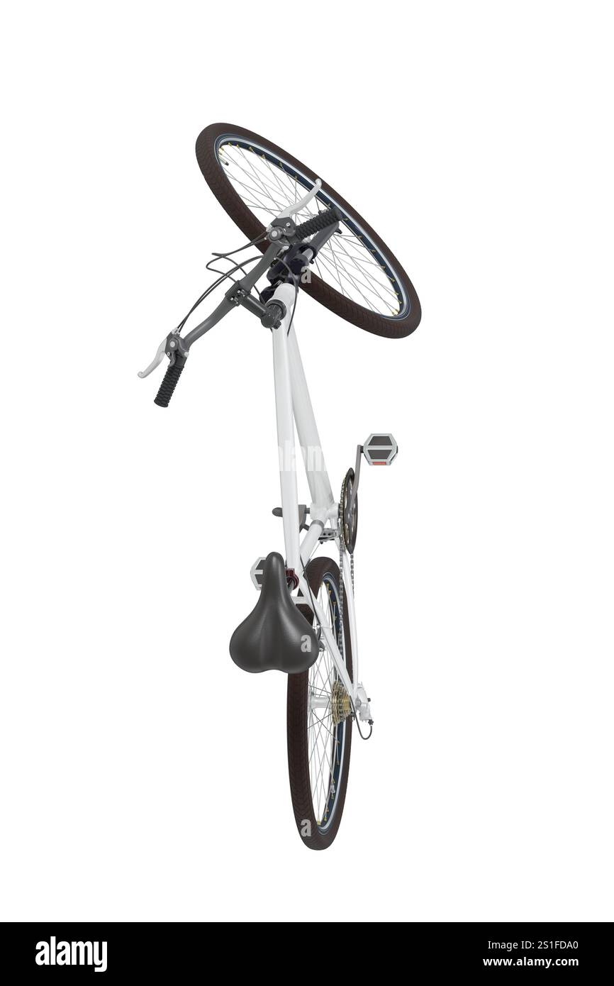White bicycle standing while leaning on kickstand, top view. Bike ...